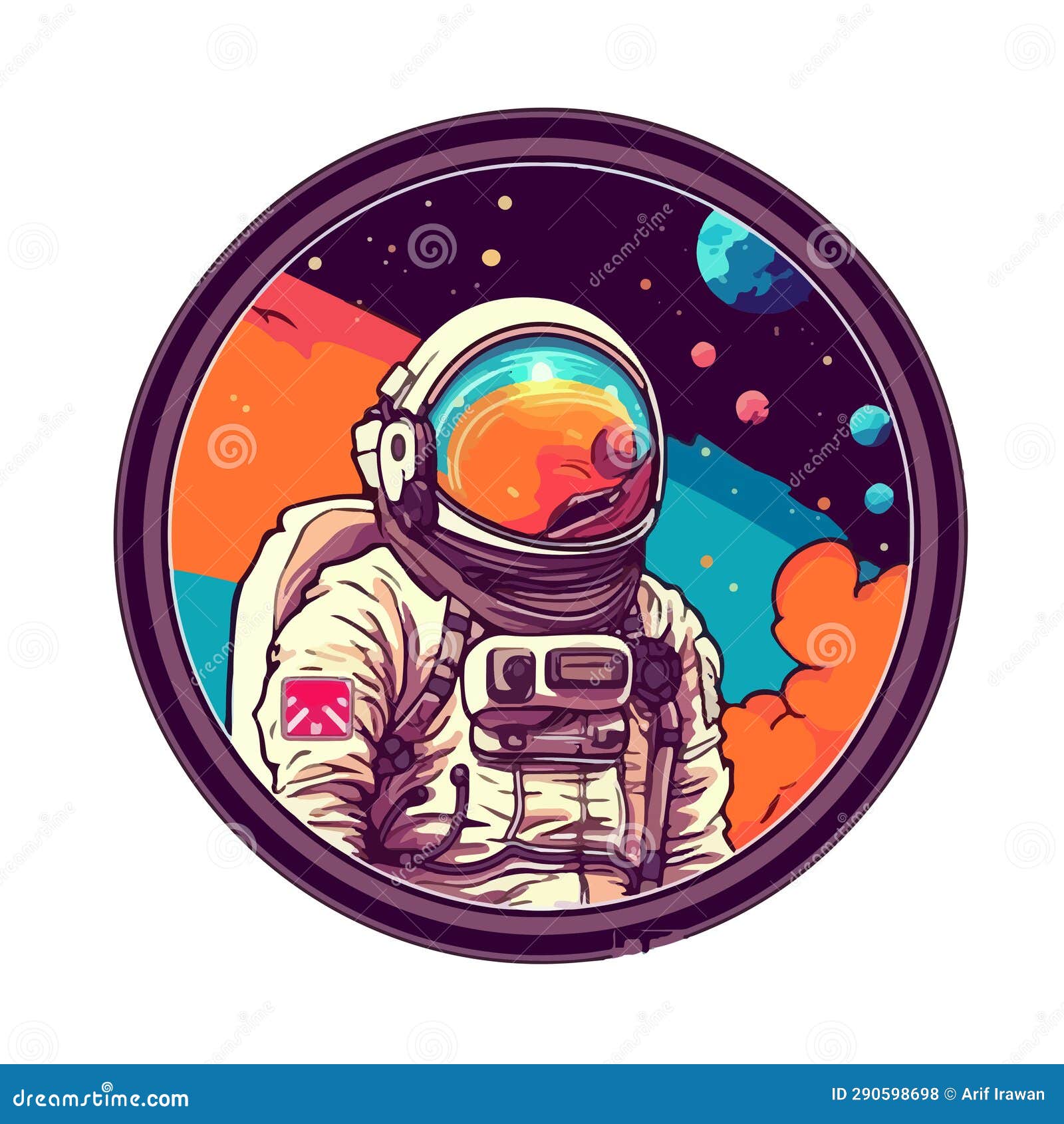 Astronaut Art Vector in Space Background Rounded Shape Stock Vector ...