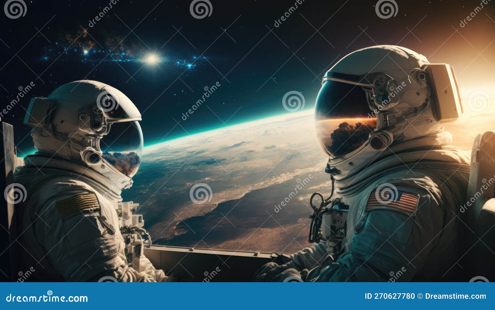 Astronaut and Astronauts Exploring Deep Space Stock Illustration ...