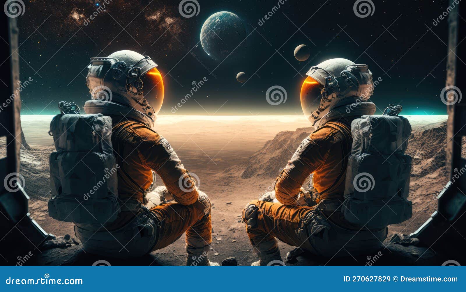 Astronaut and Astronauts Exploring Deep Space Stock Illustration ...