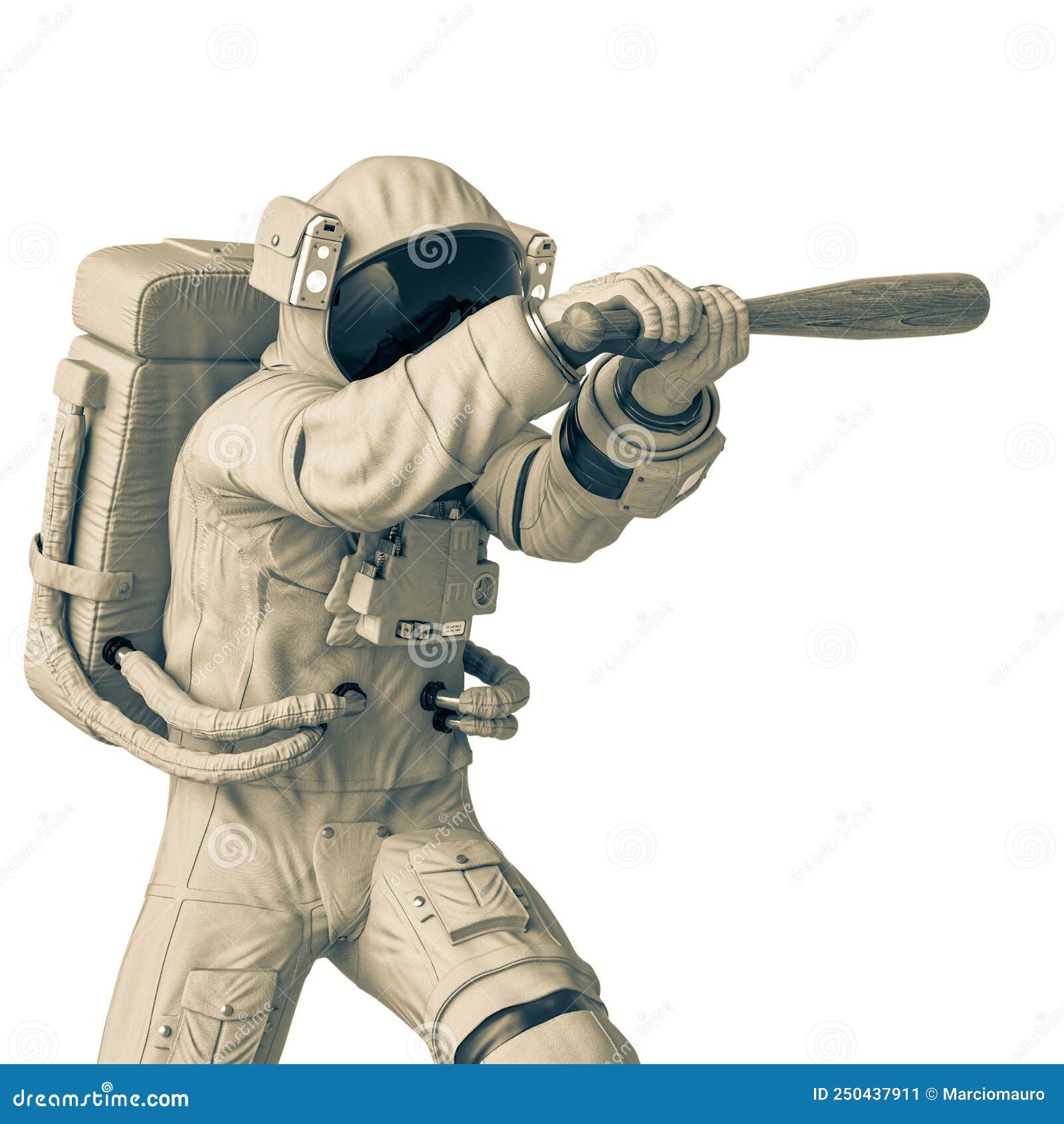 Astronaut is Attacking with a Baseball Bat Pose Two Stock Illustration ...