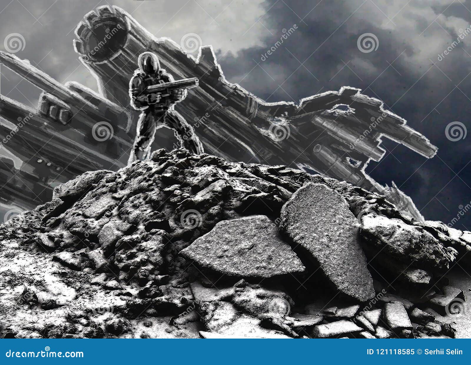 Astronaut on the Background of a Crashed Spaceship Stock Image - Image ...