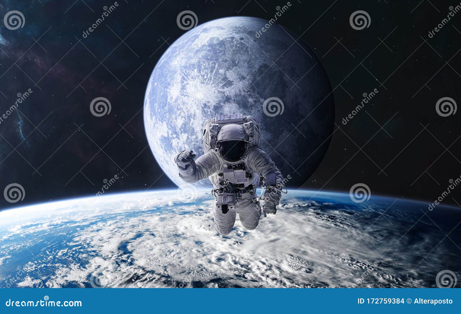 Astronaut In Orbit Of Planet Earth. Solar System Royalty-Free Stock ...