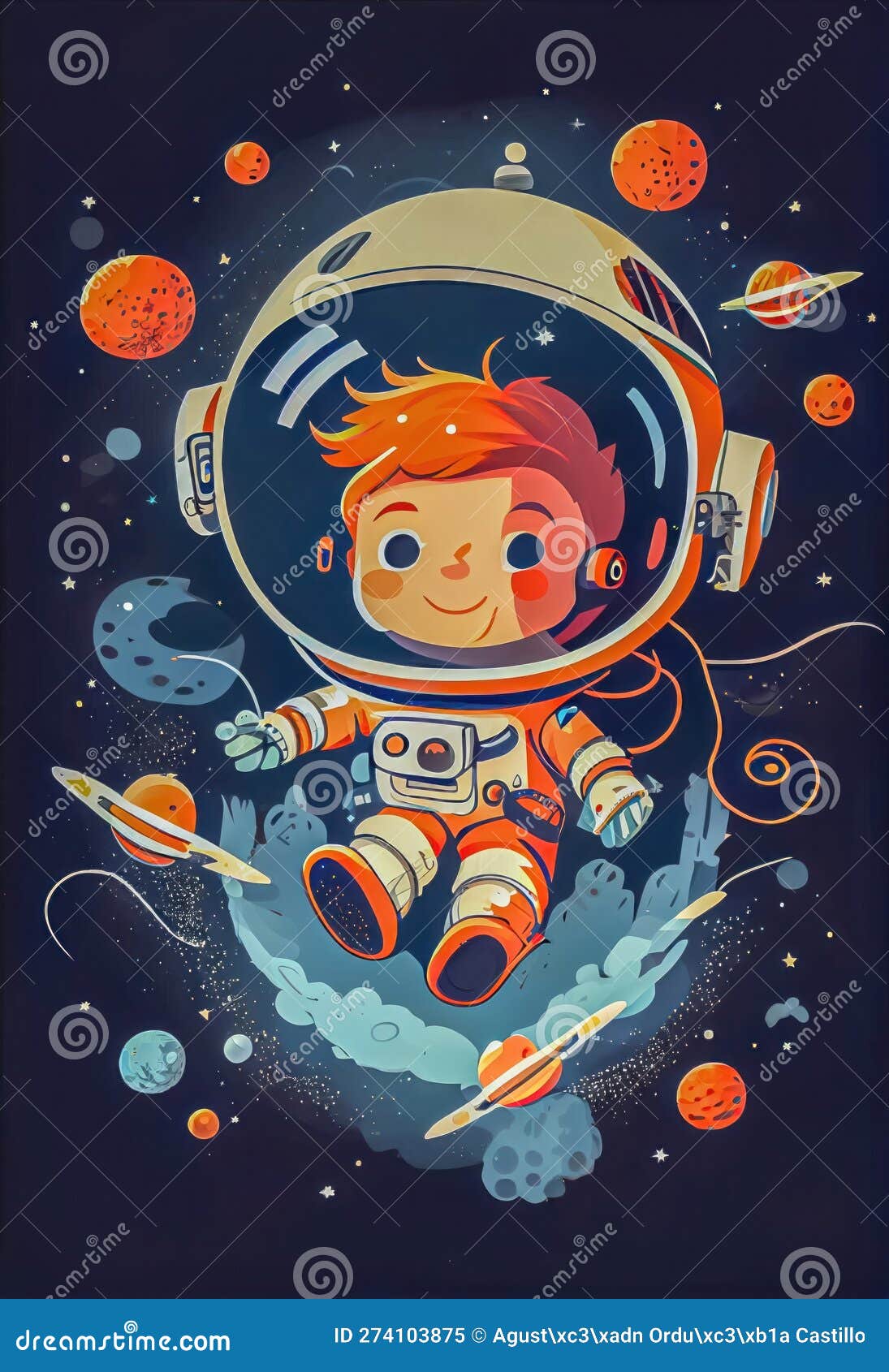 Astronaut Boy Floating in Space. Ia Generative. Stock Illustration ...