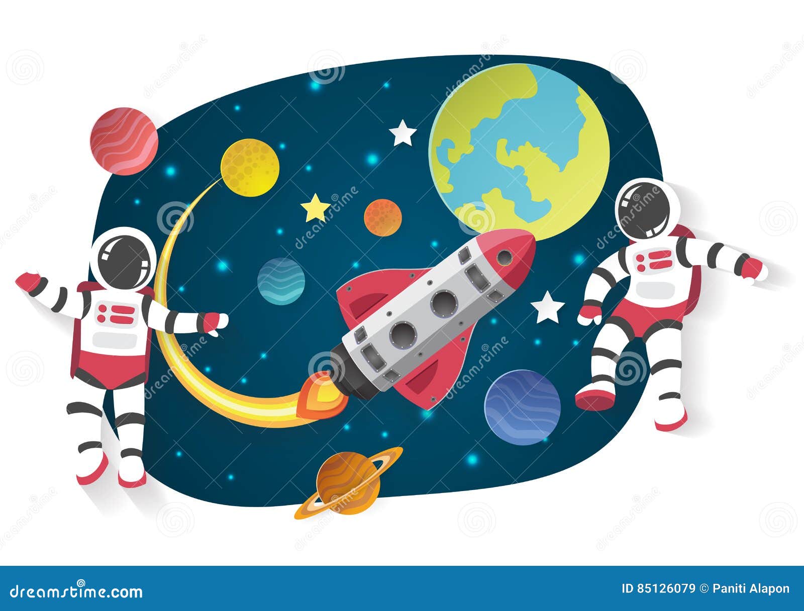 Astronaut Cartoon on the Moon with a Spaceship in Space Stock Vector ...