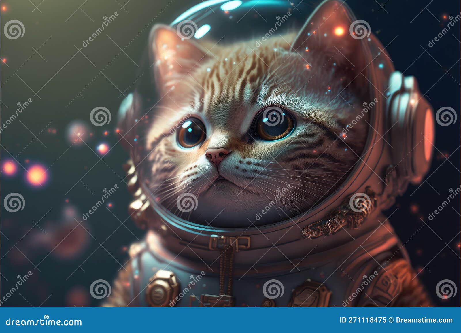 Astronaut Cat Floating in Space with Stars and Galaxy Background Stock ...