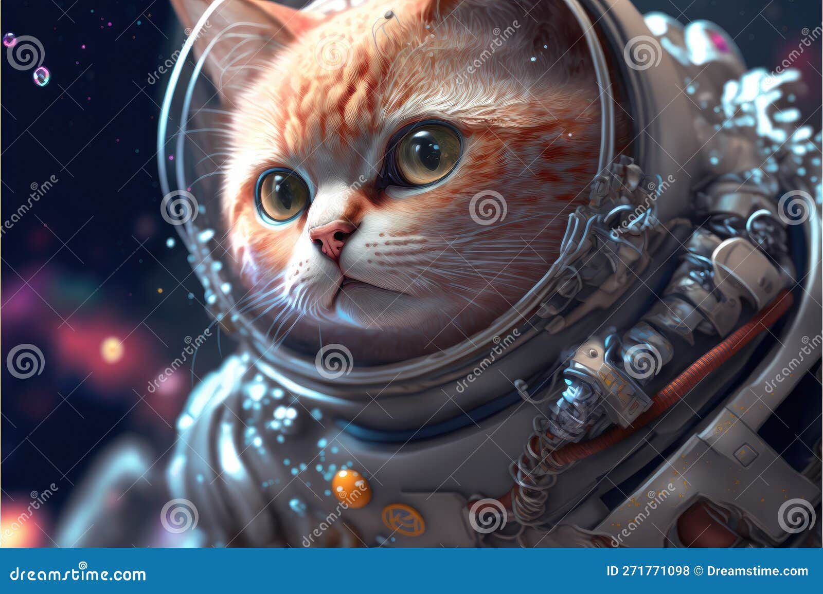 Astronaut Cat Floating in Space with Stars and Galaxy Background Stock ...