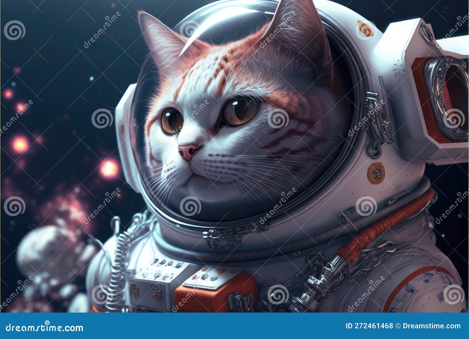 Astronaut Cat Floating in Space with Stars and Galaxy Background Stock ...