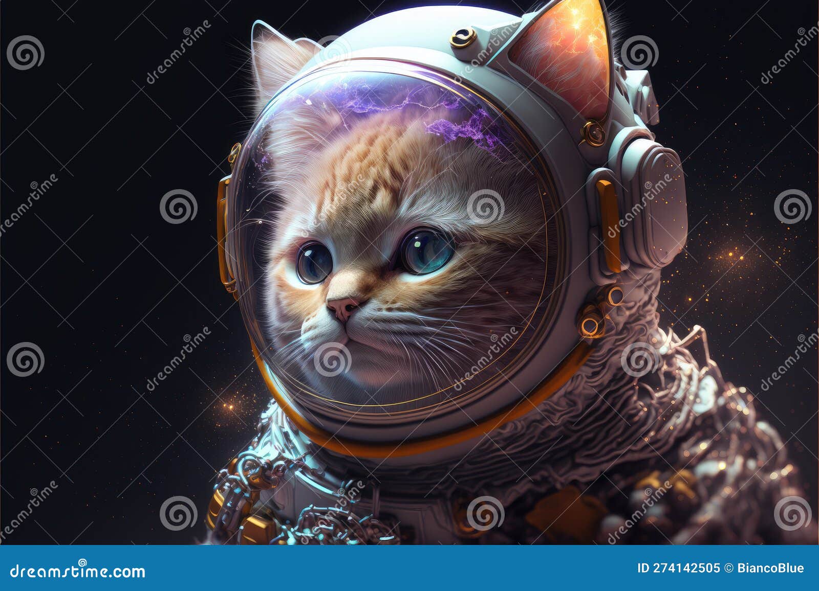 Astronaut Cat Floating in Space with Stars and Galaxy Background Stock ...