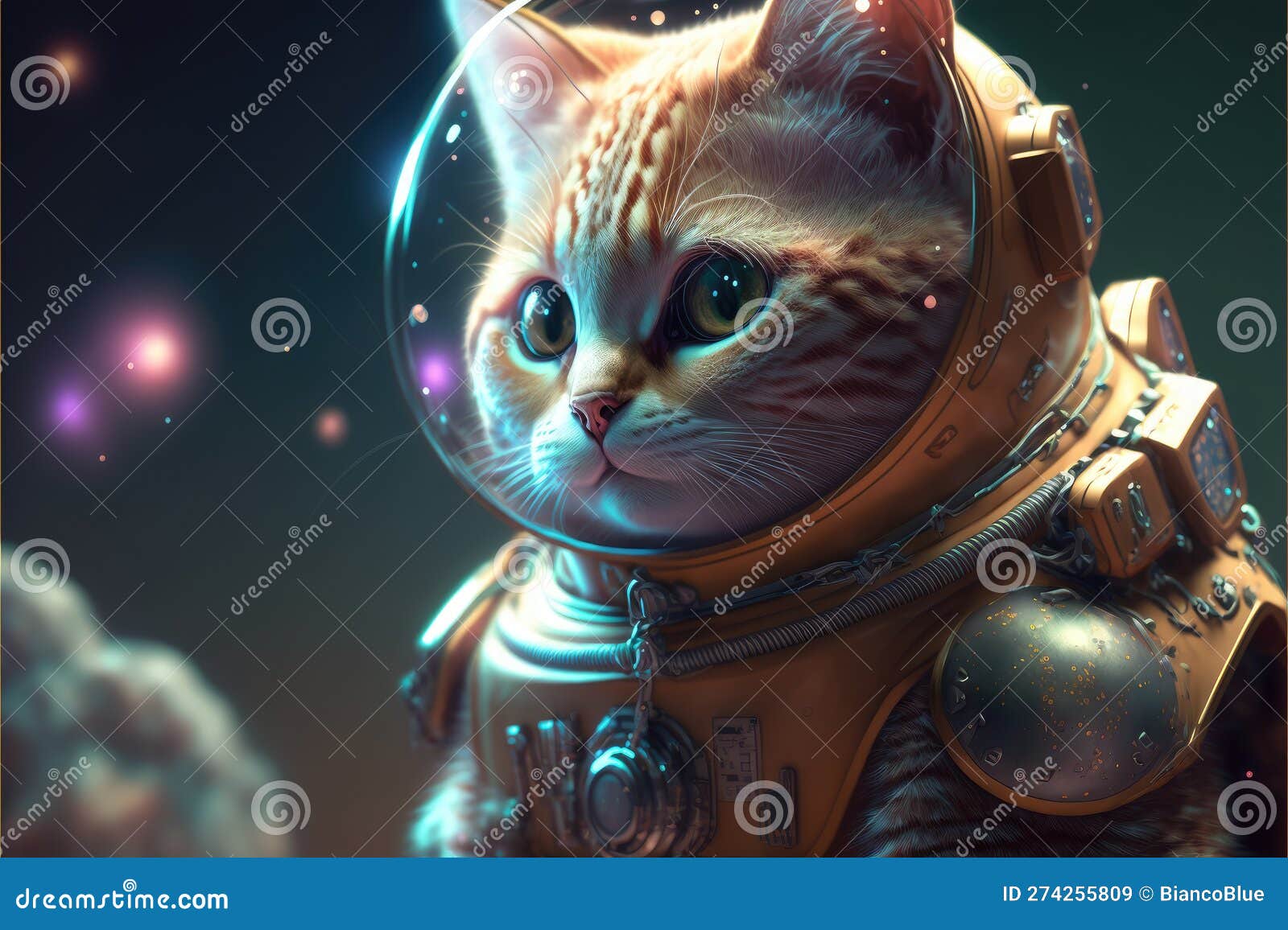 Astronaut Cat Floating in Space with Stars and Galaxy Background Stock ...