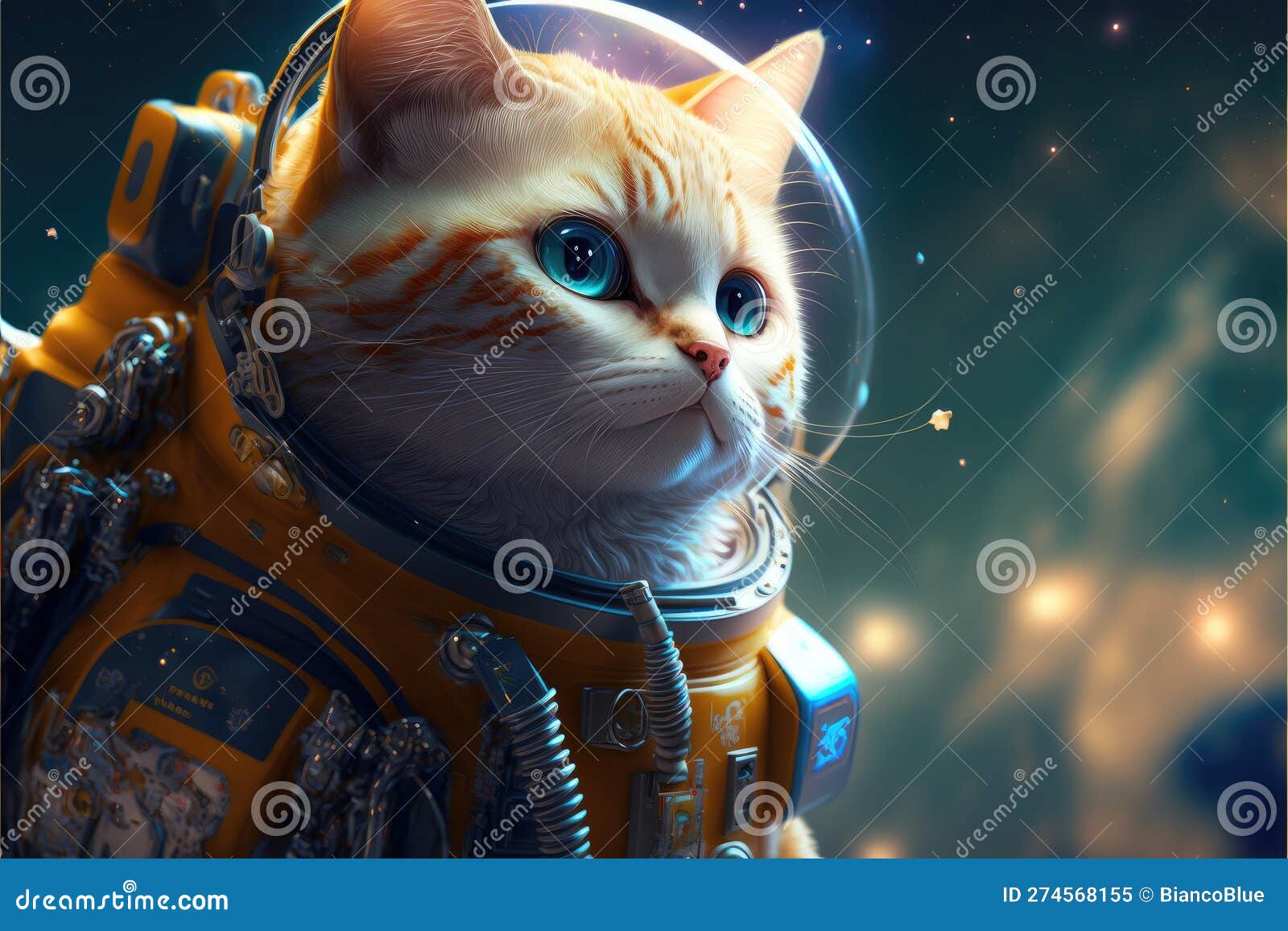 Astronaut Cat Floating in Space with Stars and Galaxy Background Stock ...