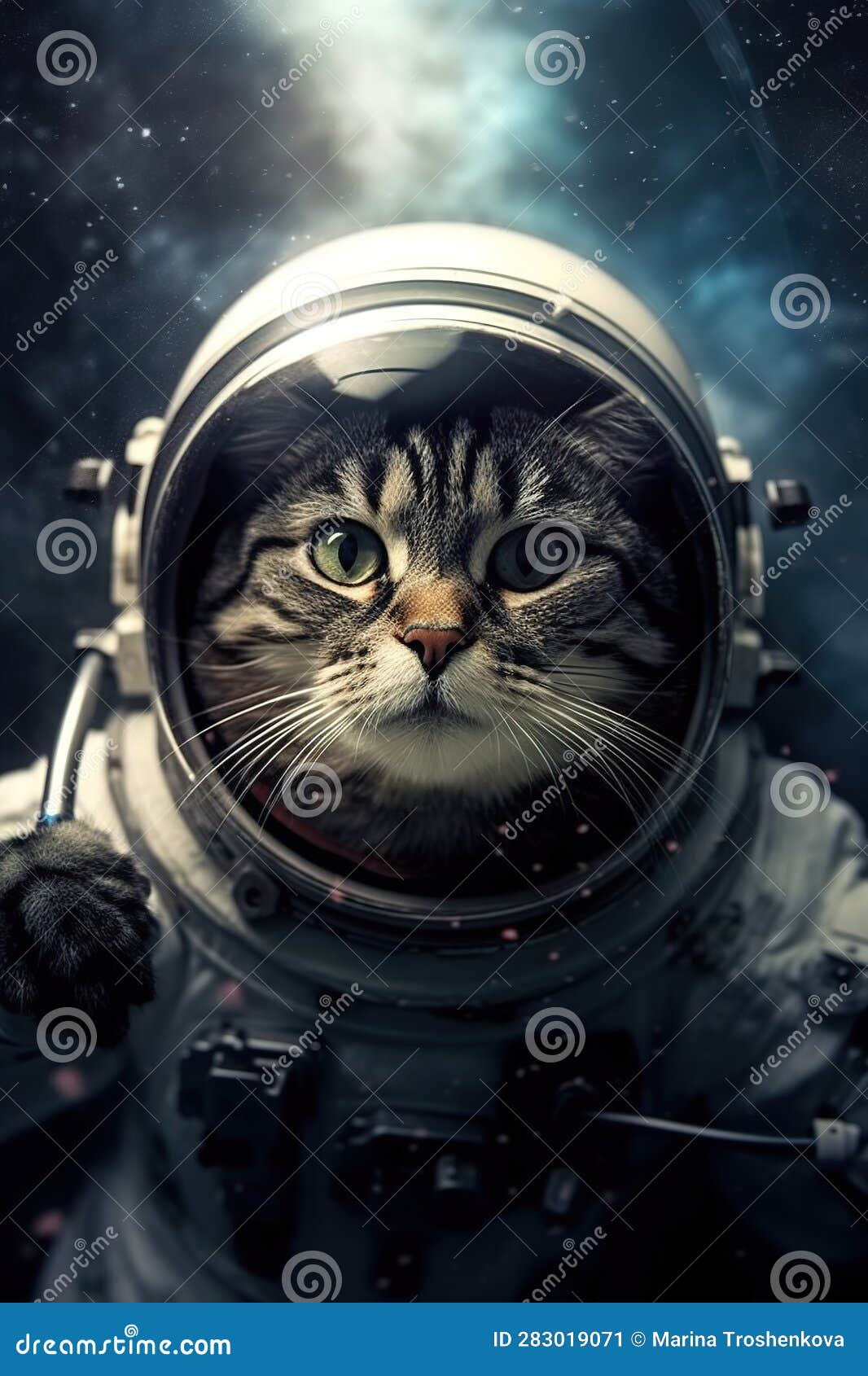 Astronaut Cat Floats in Space. Stock Illustration - Illustration of ...