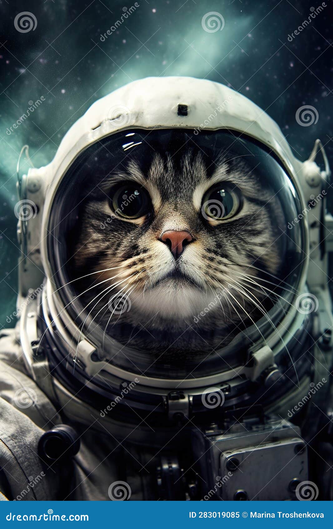 Astronaut Cat Floats in Space. Stock Illustration - Illustration of ...