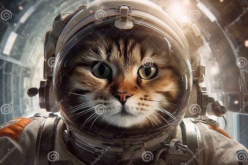 Astronaut Cat Floats in Space. Stock Illustration - Illustration of ...