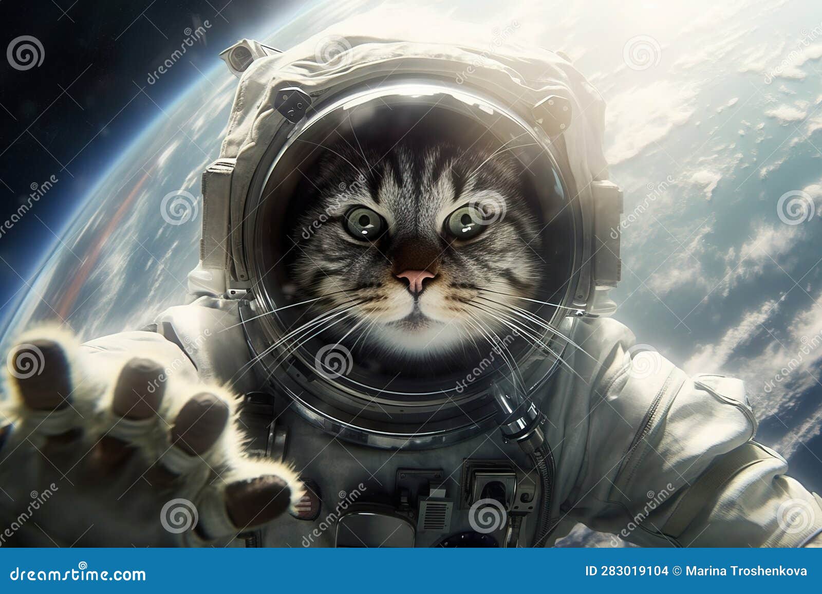 Astronaut Cat Floats in Space. Stock Illustration - Illustration of ...