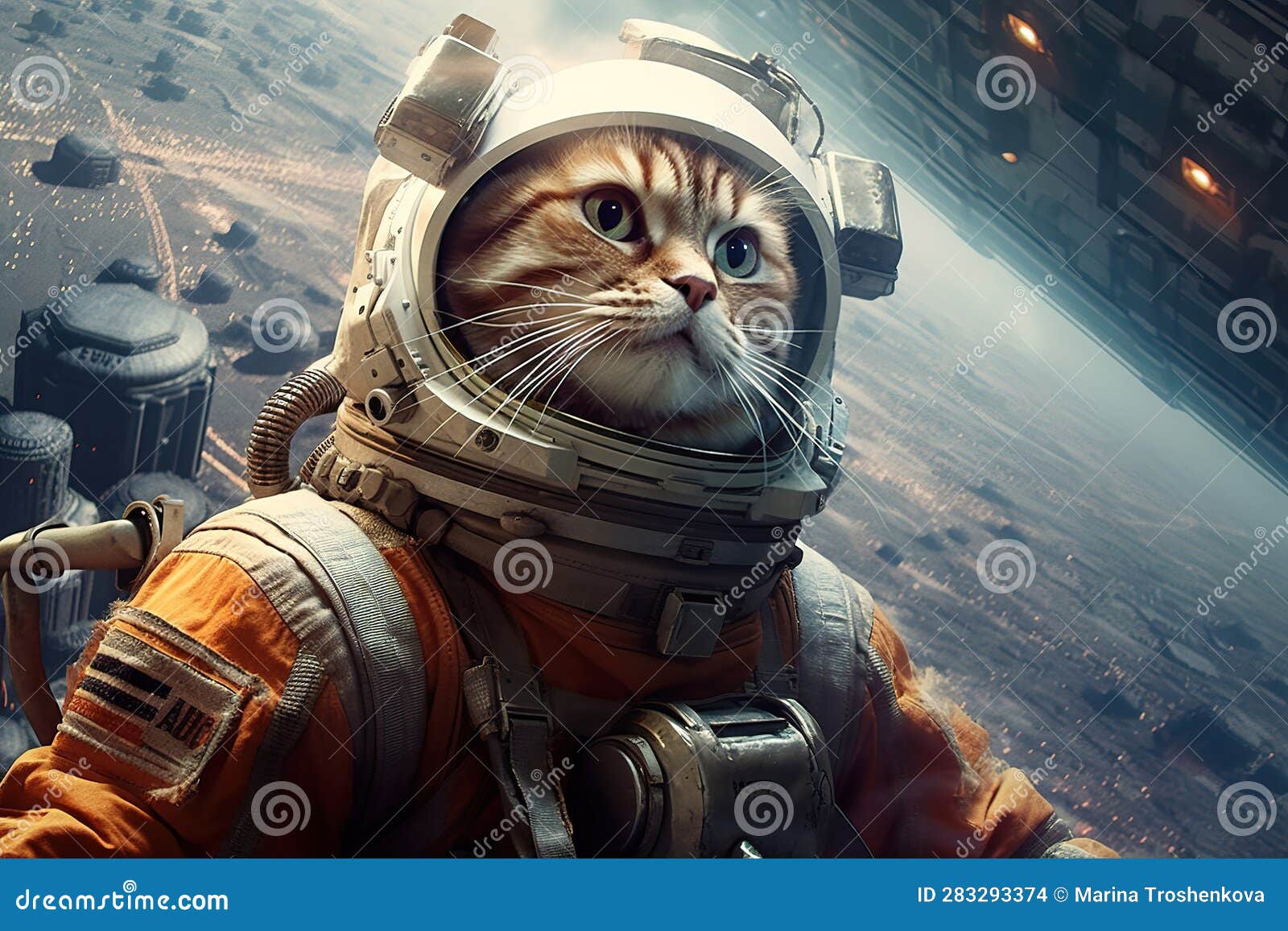 Astronaut Cat Floats in Space. Stock Illustration - Illustration of ...