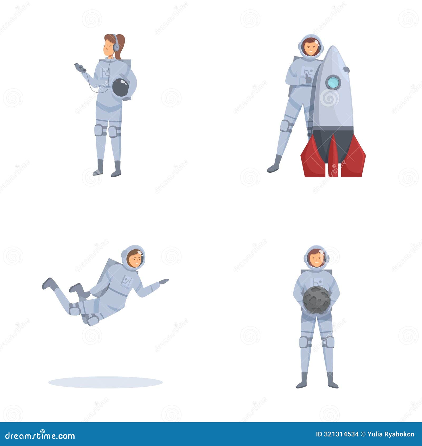 Astronaut Characters in Various Poses Stock Vector - Illustration of ...