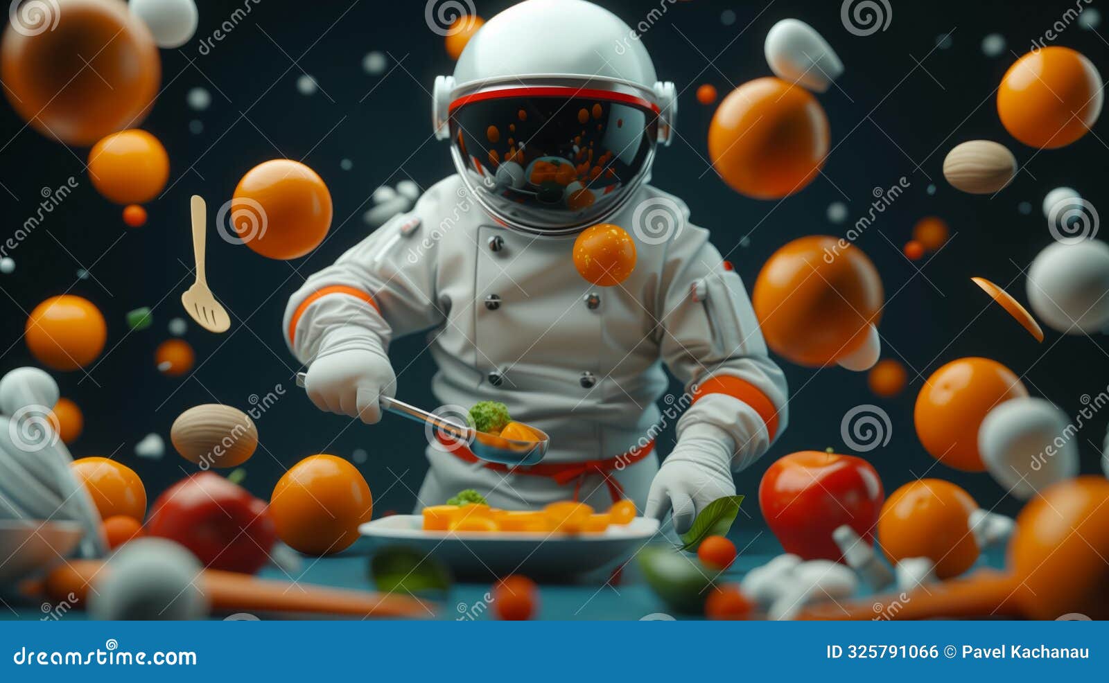 An Astronaut Chef Prepares Food in a Spaceship while Floating in Zero ...