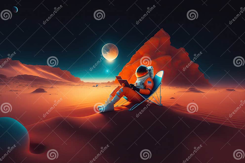 Astronaut Chill on Mars Planet Surface Stock Illustration ...