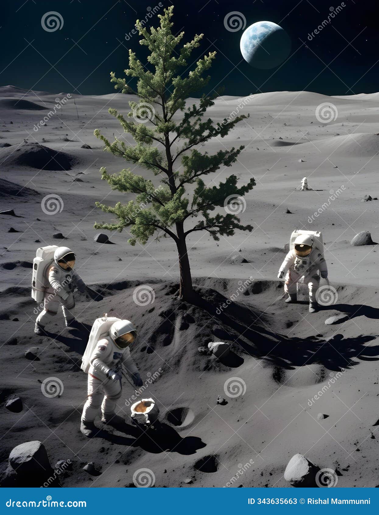 Astronaut Collecting Lunar Core Samples Stock Illustration ...