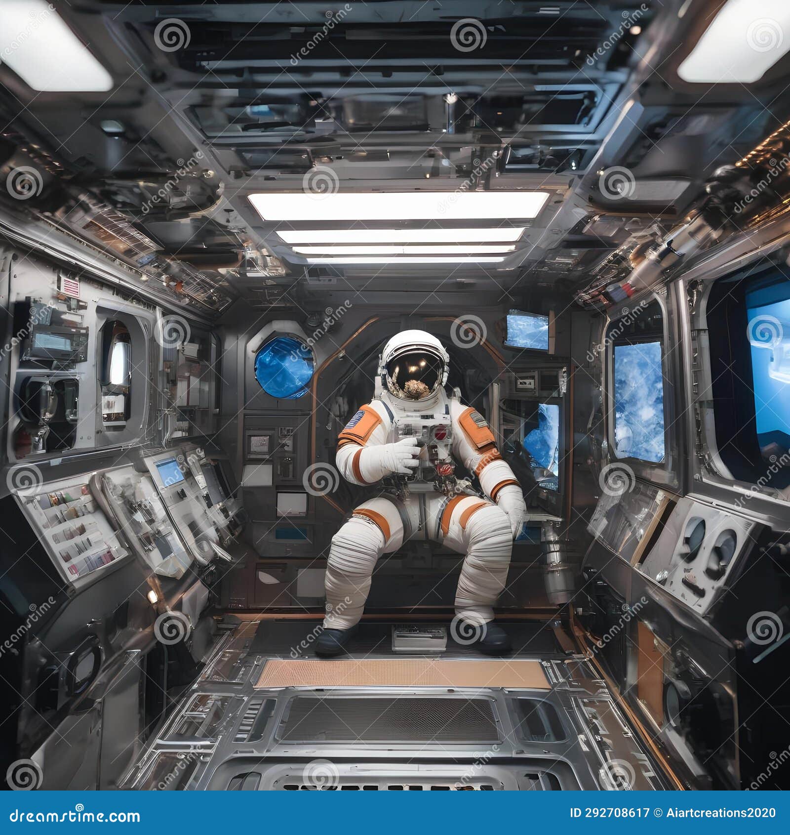 An Astronaut Conducting Experiments Inside a Space Station Module ...