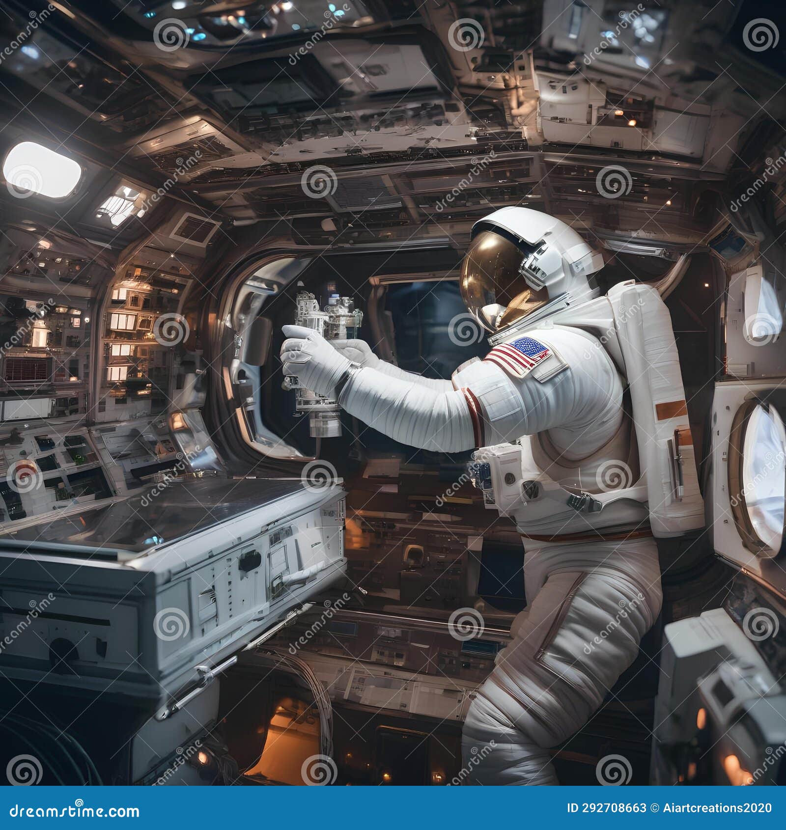 An Astronaut Conducting Experiments Inside a Space Station Module ...