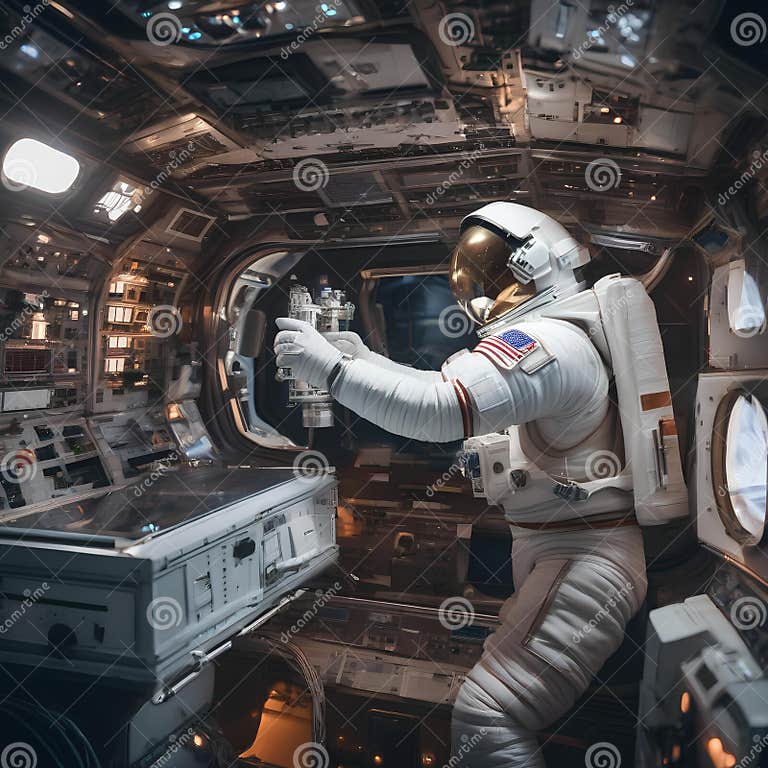An Astronaut Conducting Experiments Inside a Space Station Module ...