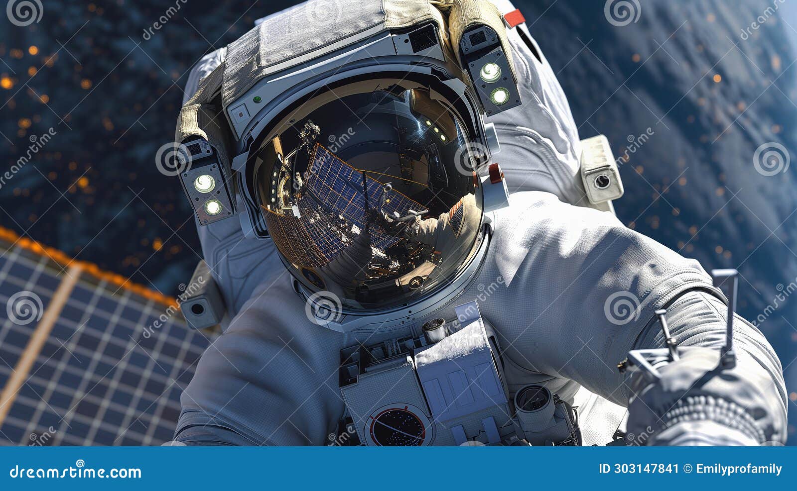 Astronaut Conducts Crucial Spaceship Repair In Cosmic Void Stock Image ...