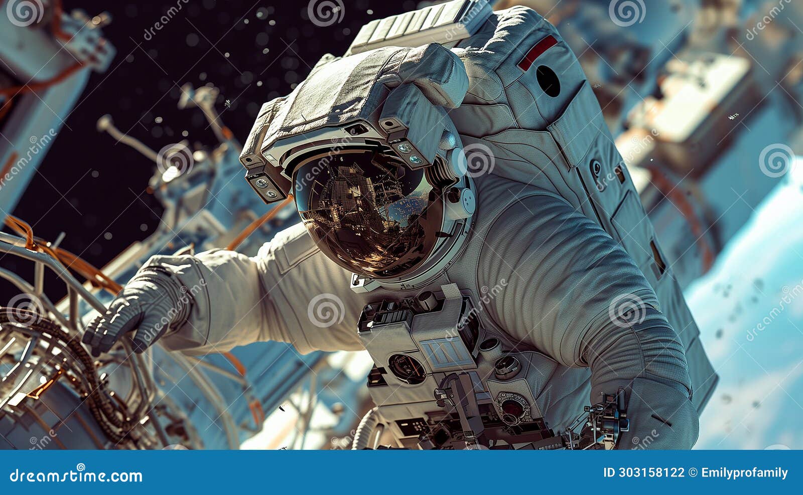 Astronaut Conducts High-stakes Spacecraft Maintenance in Space Stock ...