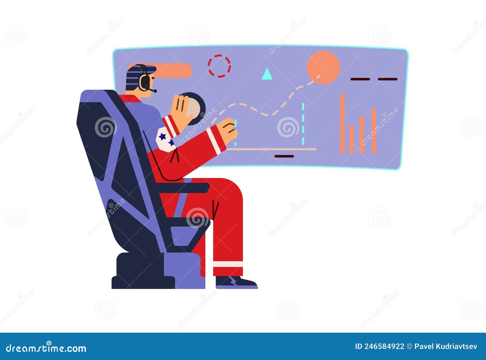 Astronaut Controls Spacecraft, Cartoon Flat Vector Illustration ...