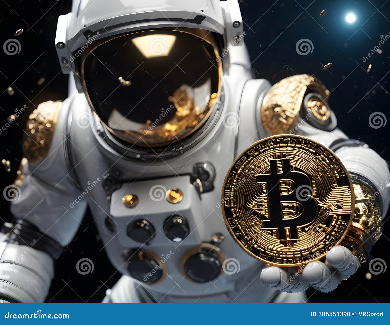 Cosmic Bitcoin: Astronaut’s Golden Discovery AI Generated Stock Photo ...