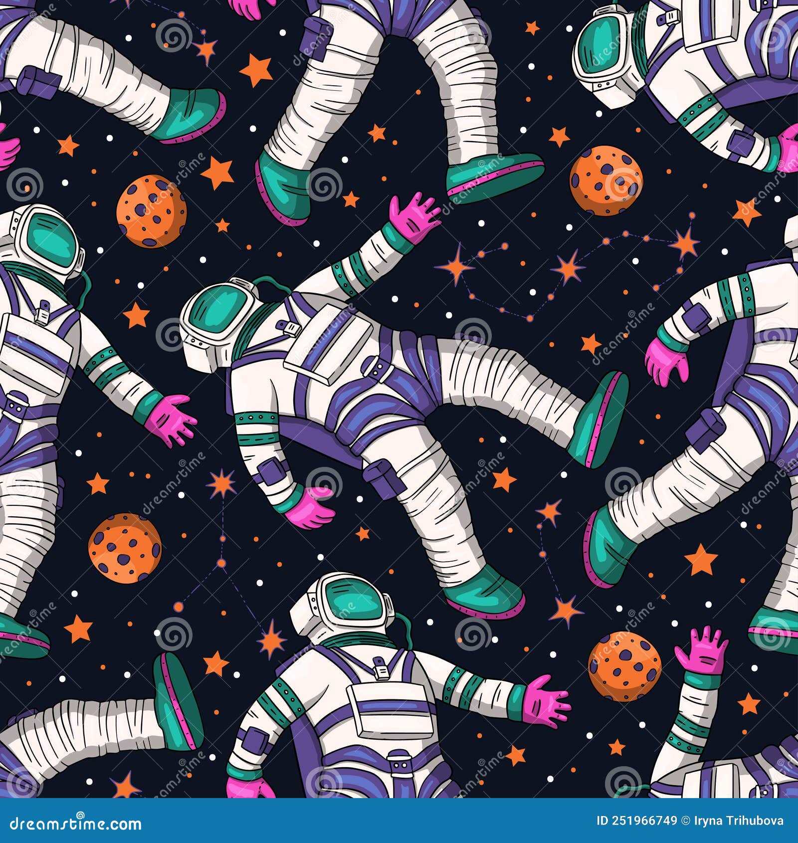 Astronaut Cosmos Seamless Space Vector Pattern Stock Vector ...