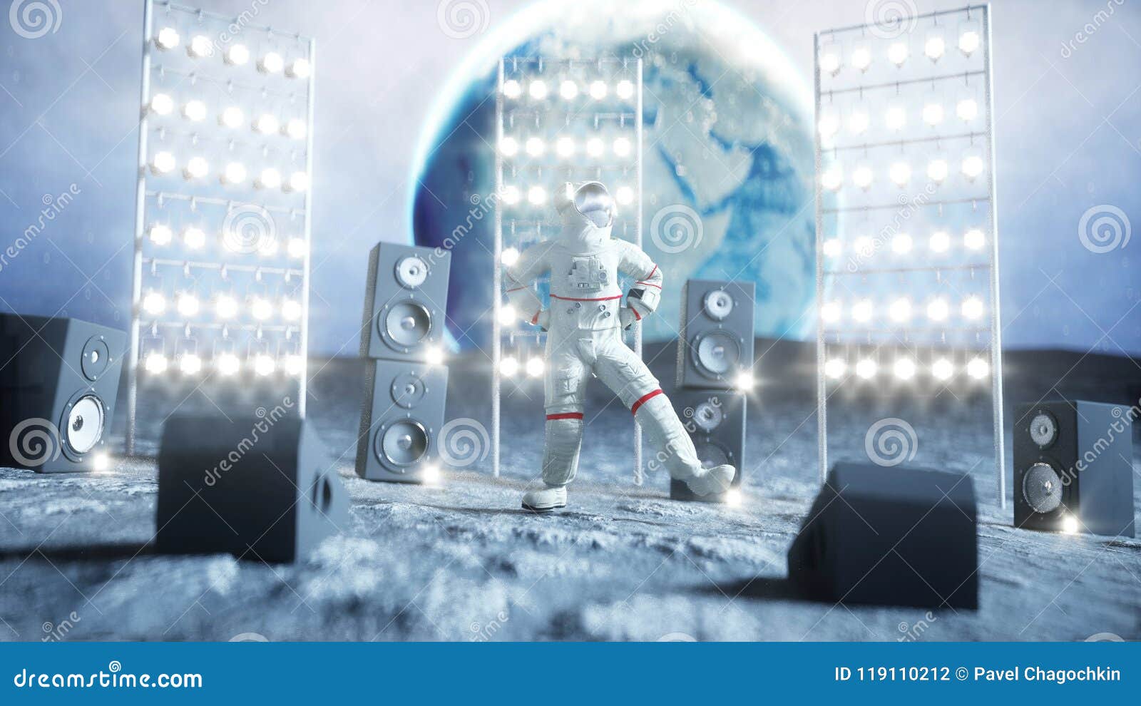 Astronaut Dancing on the Moon. 3d Rendering. Stock Illustration ...