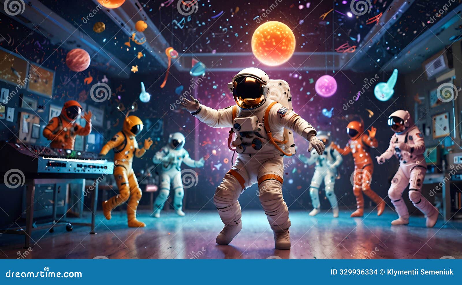 Astronaut Dancing with Other Space Creatures in a Zero-gravity Dance ...