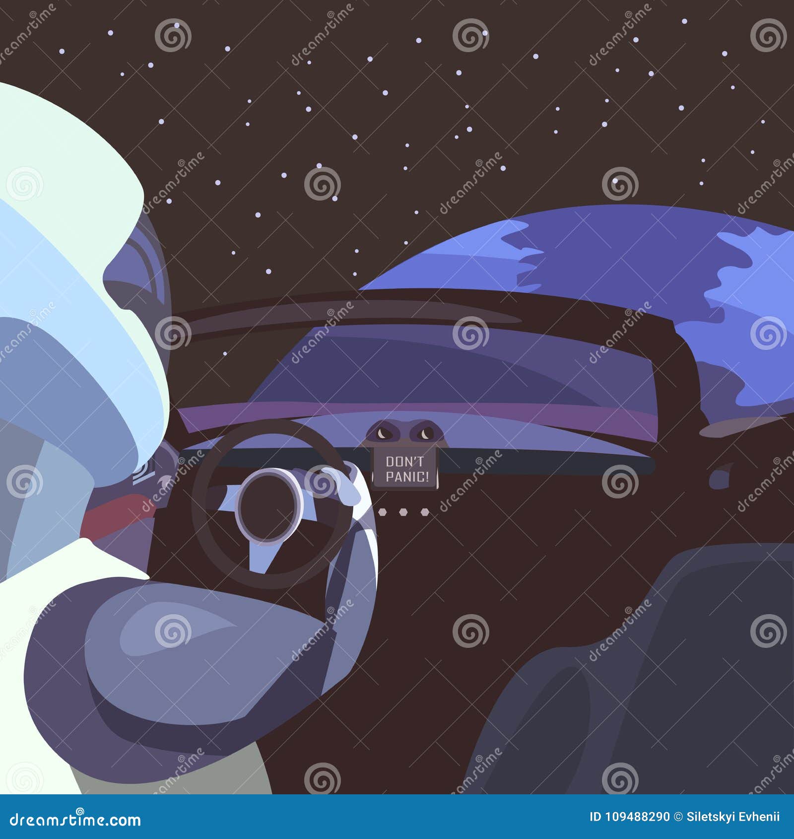 Astronaut in De Auto in Het Midden Van Ruimte Tegen De Achtergrond Van ...