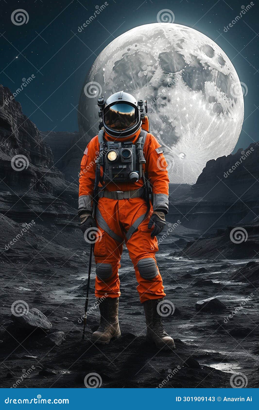 Astronaut in the Deep Space. Full Moon. AI Generated Stock Illustration ...