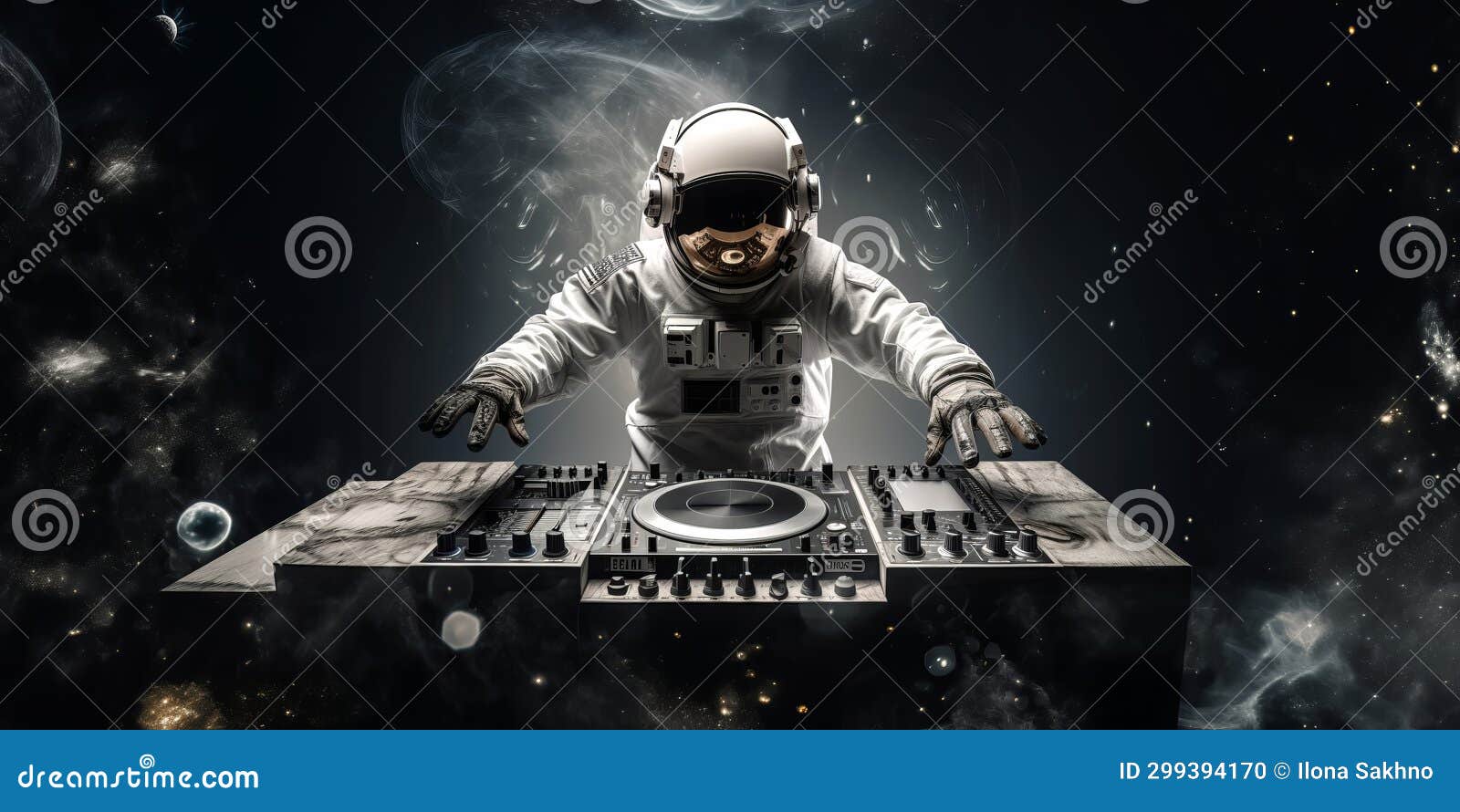 Astronaut Dj in Dark Outer Space Stock Illustration - Illustration of ...