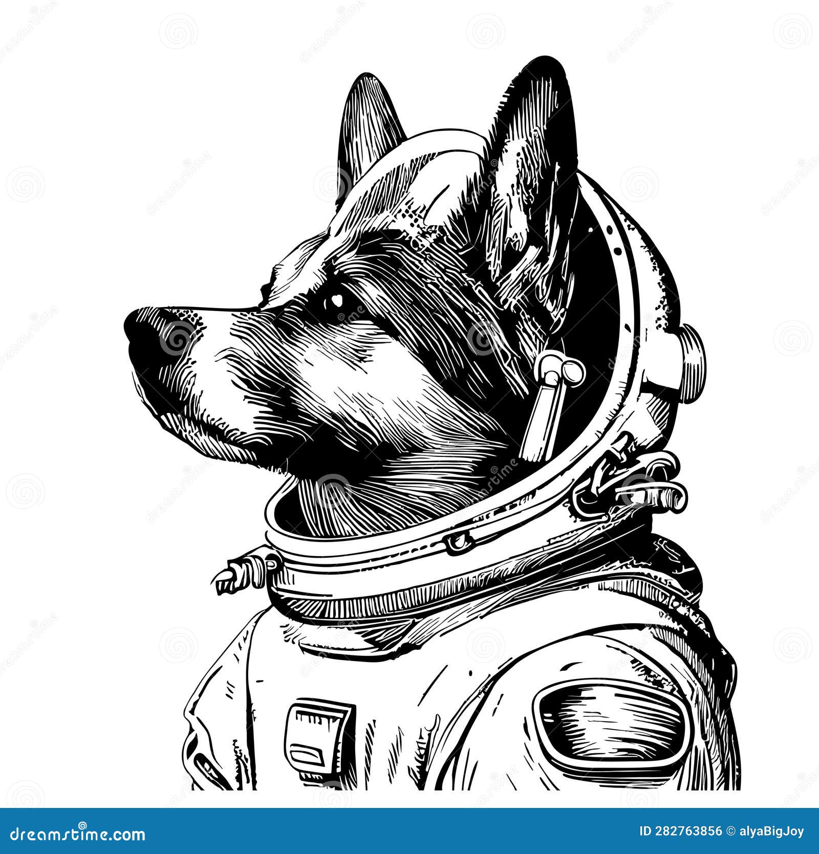 Astronaut Dog Looking into Space Hand Drawn Sketch Vector Illustration ...