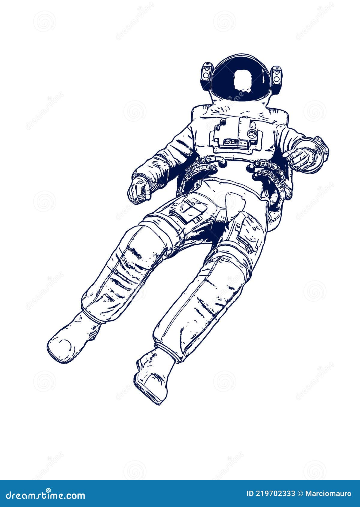 Astronaut Doing a Float Back in Stamp Effect Stock Illustration ...