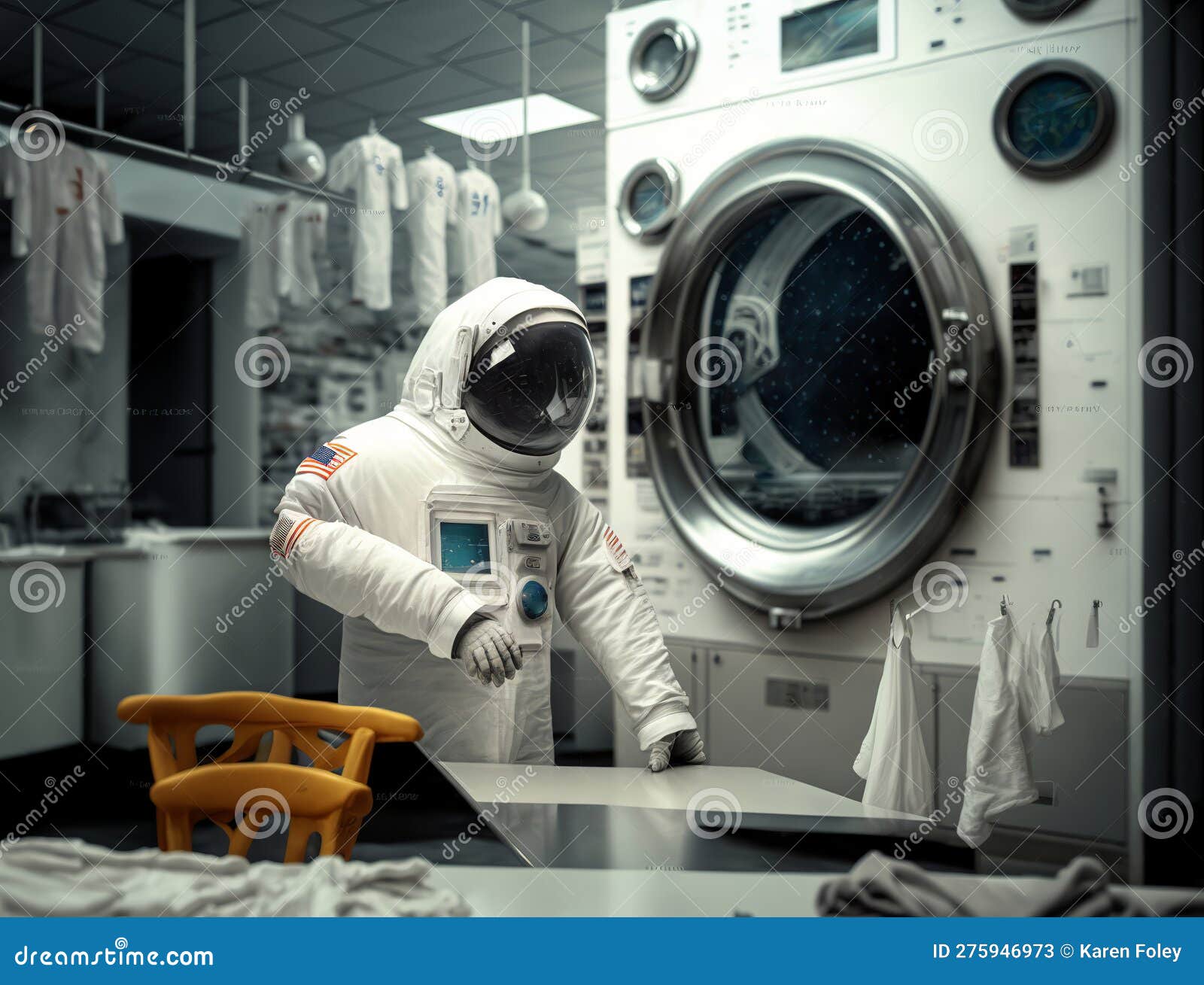 Astronaut doing laundry stock illustration. Illustration of cleaning ...