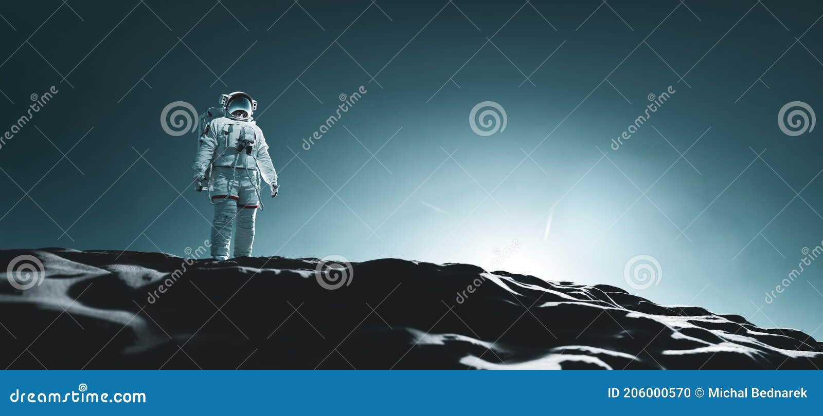 Astronaut Doing Space Walk and Explore a Distant Planet Such As Mars ...