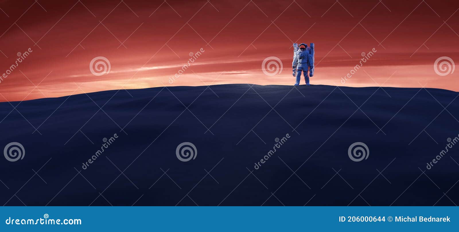 Astronaut Doing Space Walk and Explore a Distant Planet Such As Mars ...