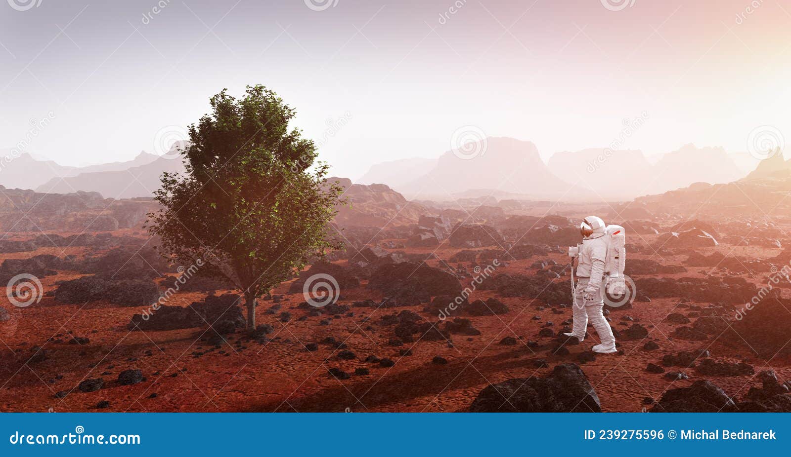 Astronaut Doing Space Walk and Explore Planet Such As Mars Stock ...