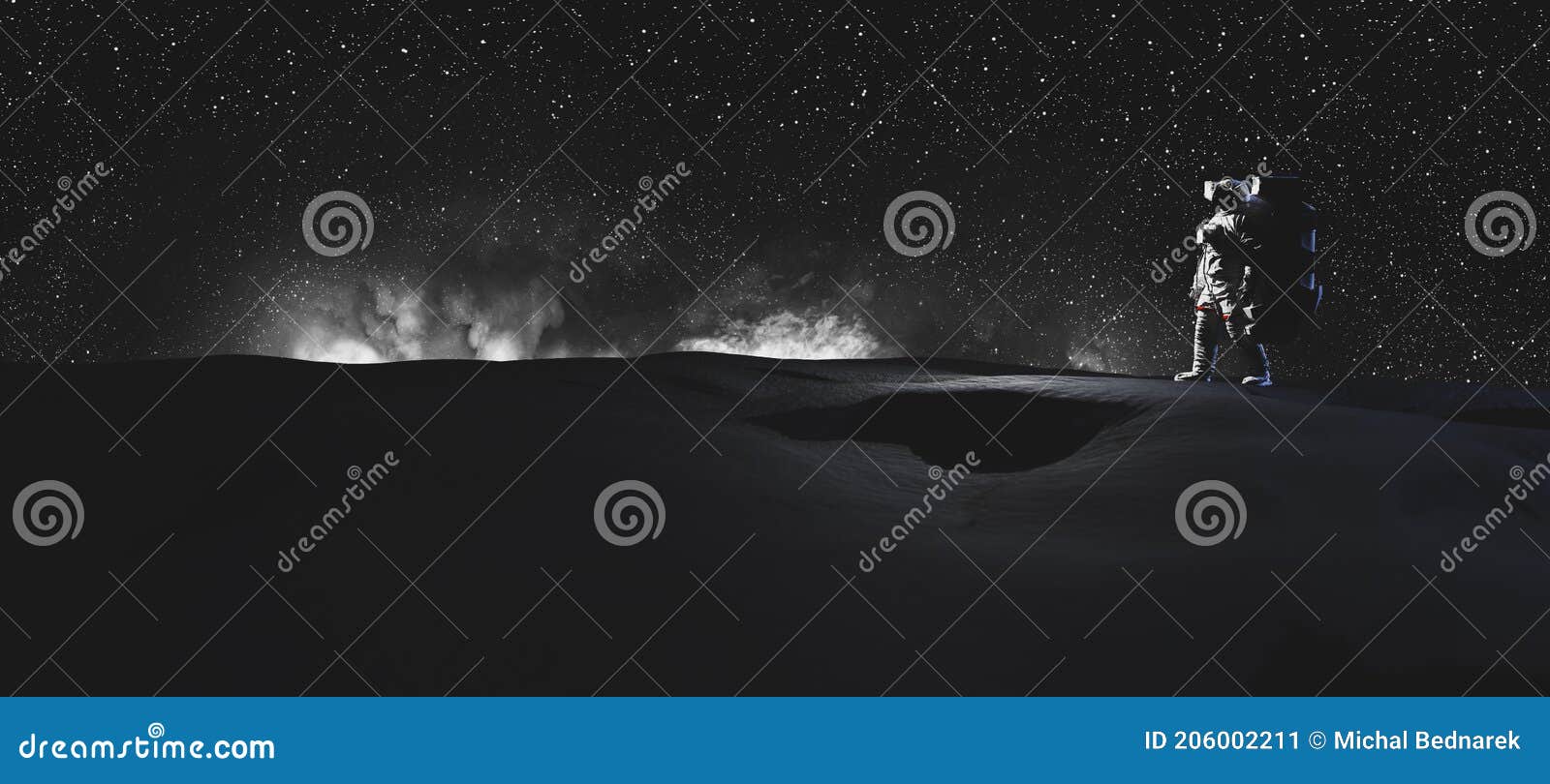 Astronaut Doing Space Walk on Moon Stock Illustration - Illustration of ...