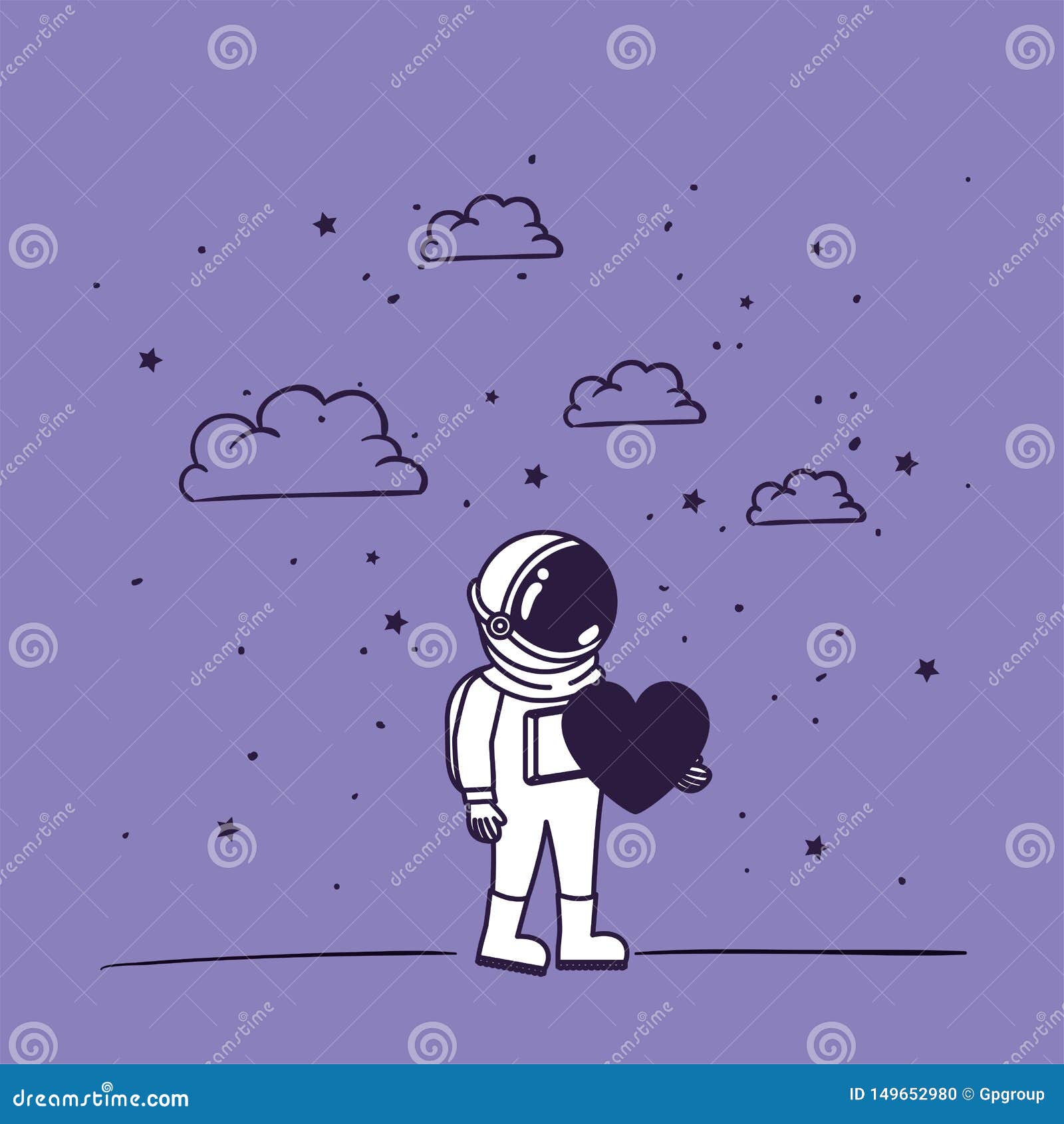 Astronaut Draw with Heart Design Stock Vector - Illustration of ...