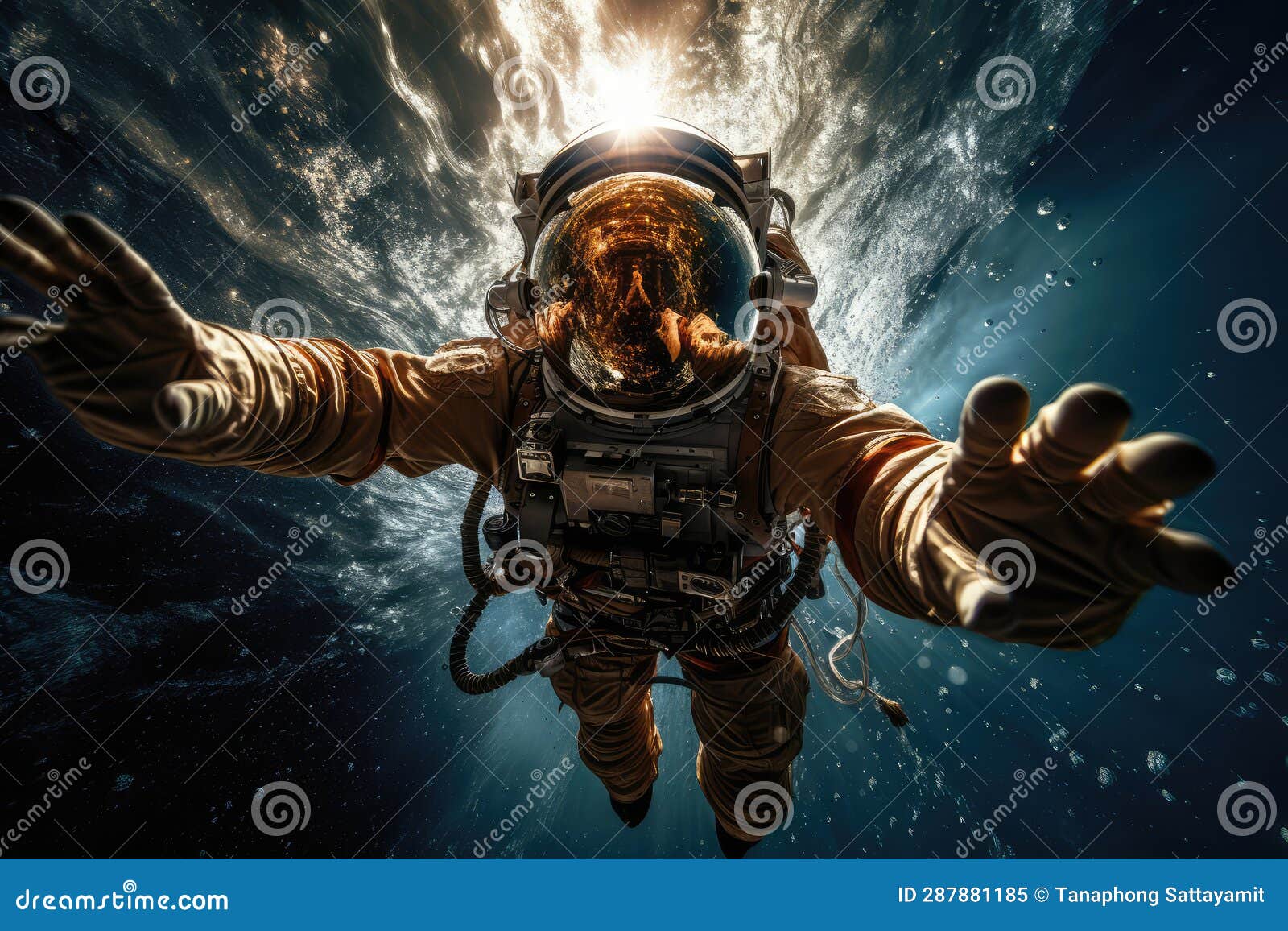 Astronaut Drowning in Water Stock Illustration - Illustration of space ...
