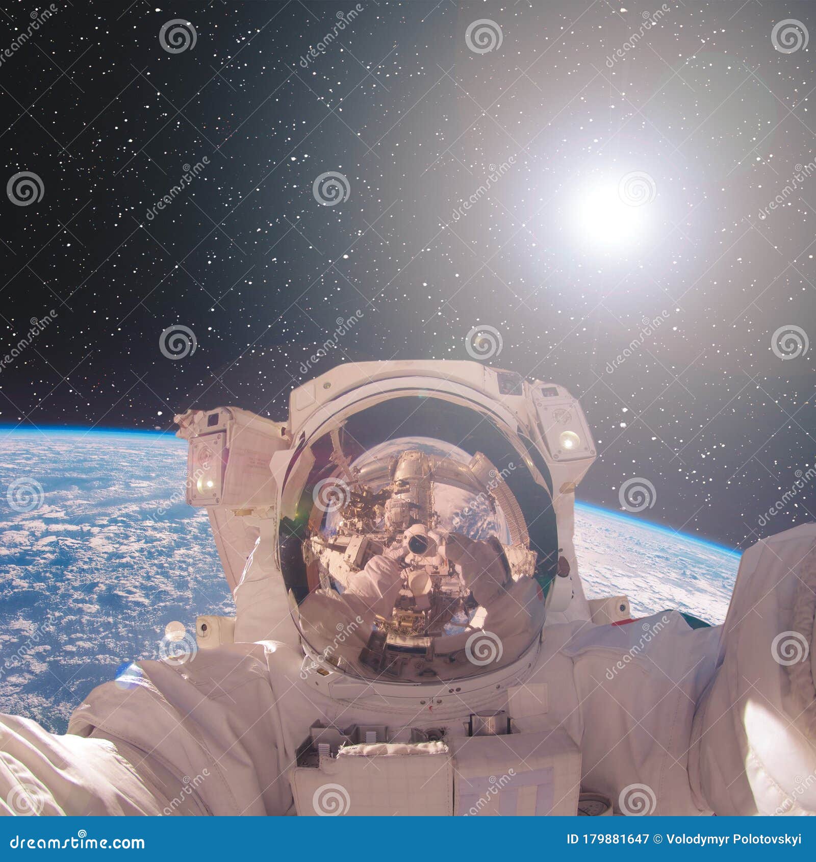 Astronaut and Earth from Space with a Dramatic View. the Elements of ...