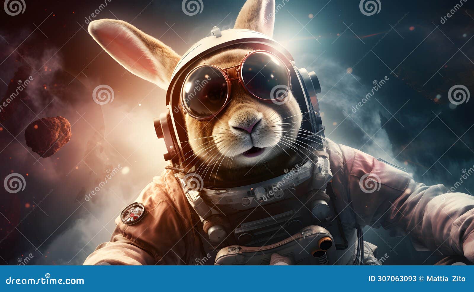 Astronaut Easter Bunny Floating in Space Stock Image - Image of ...