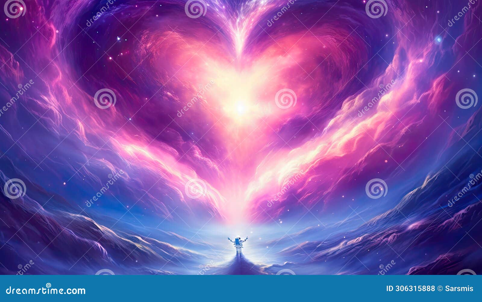 Astronaut Embracing the Cosmic Heart Nebula Stock Illustration ...