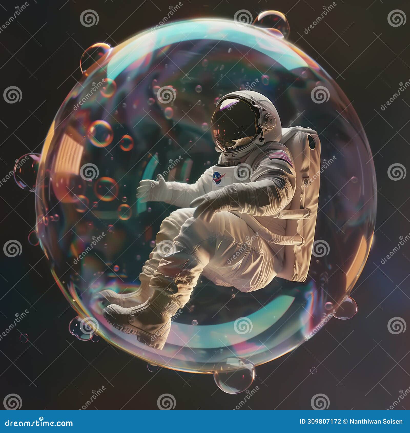 An Astronaut is Enclosed in a Transparent Bubble, Floating in the ...