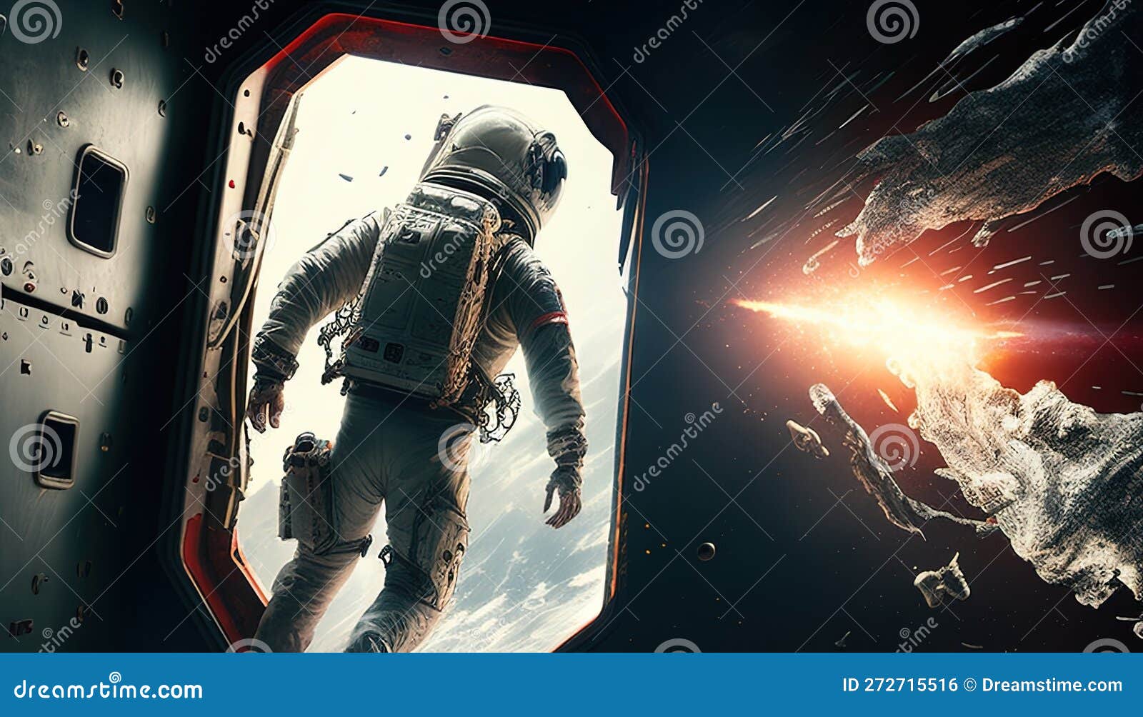 Astronaut Escape from a Doomed Ship, Digital Art Illustration ...
